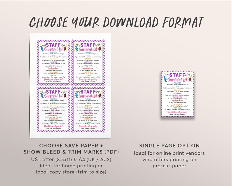 Staff Survival Kit Tag Editable Template Employee - Etsy