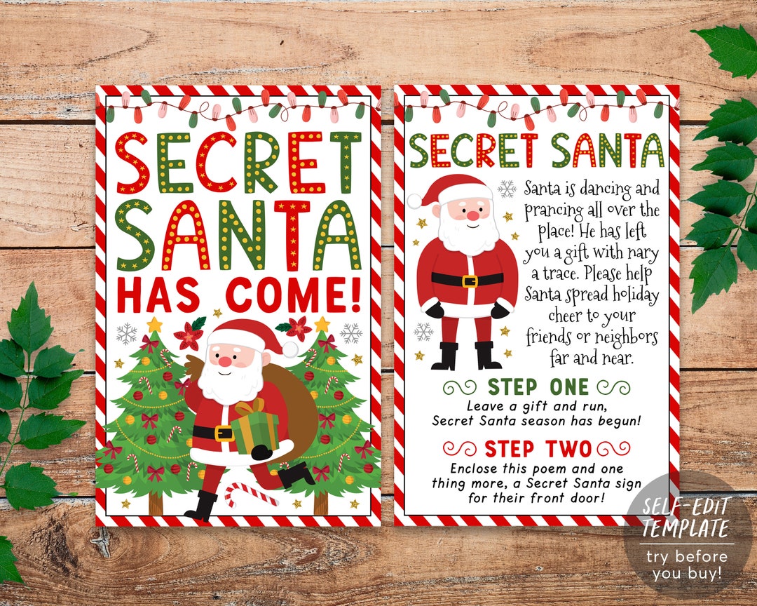 Secret Santa Christmas Game Editable Template, Secret Santa Gift Swap ...