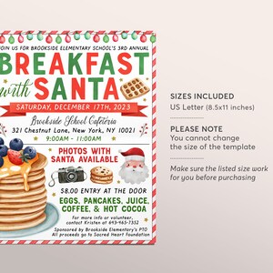 Breakfast With Santa Flyer Editable Template, Pancakes With Santa ...