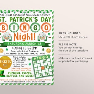 St Patrick's Day Bingo Night Fundraiser Flyer Editable Template, Saint ...