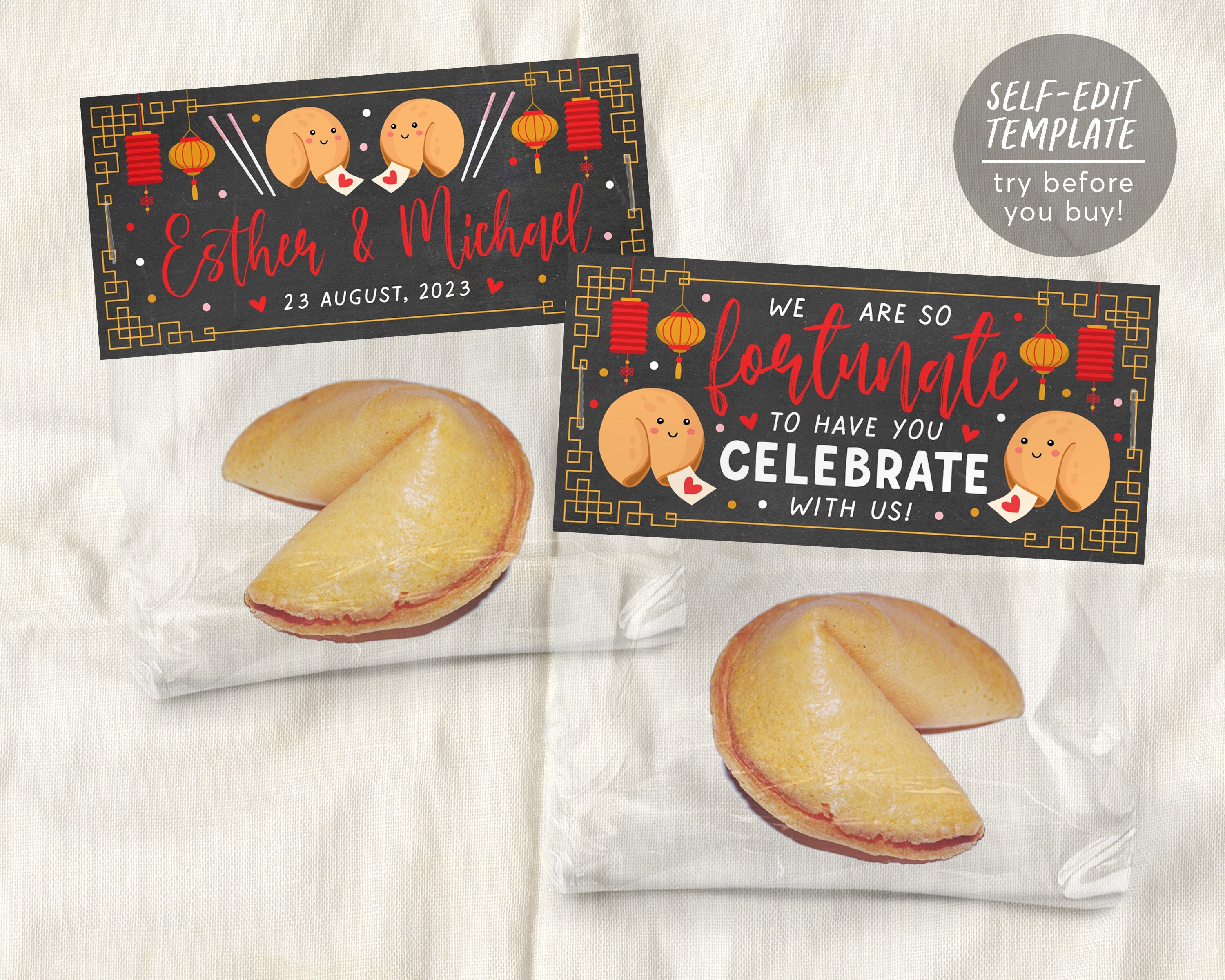 Fortune Cookie Wedding Favor Favours Gift Bag Toppers Editable - Etsy