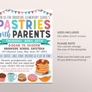 Pastries With Parents Flyer Editable Template, Breakfast Brunch Parent ...