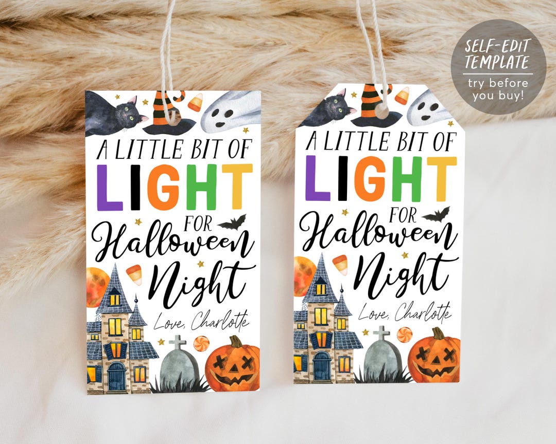 Glow Sticks Halloween Tags Editable Template, A Little Bit of Light for ...