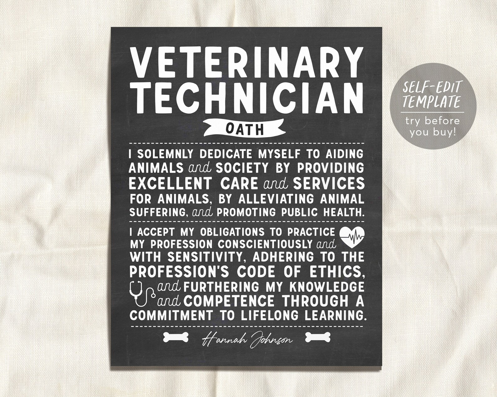 Editable Veterinary Technician's Oath Chalkboard Gift - Etsy