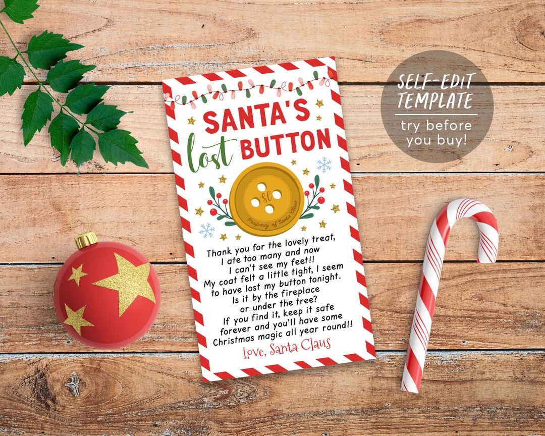 Santa's Lost Button Tag Editable Template, Christmas Lost Button Tag ...