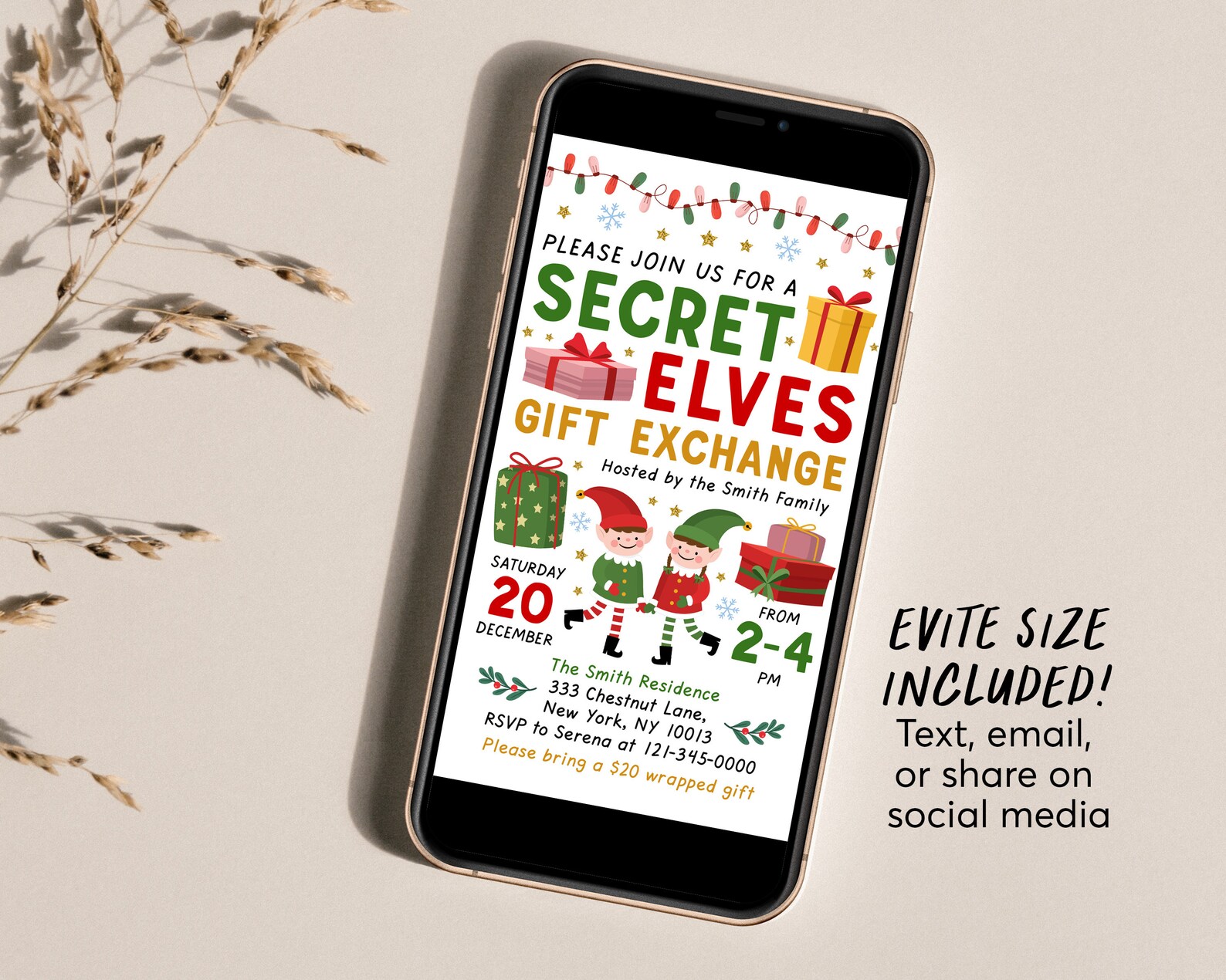 Secret Elves Gift Exchange Invitation Editable Template - Etsy