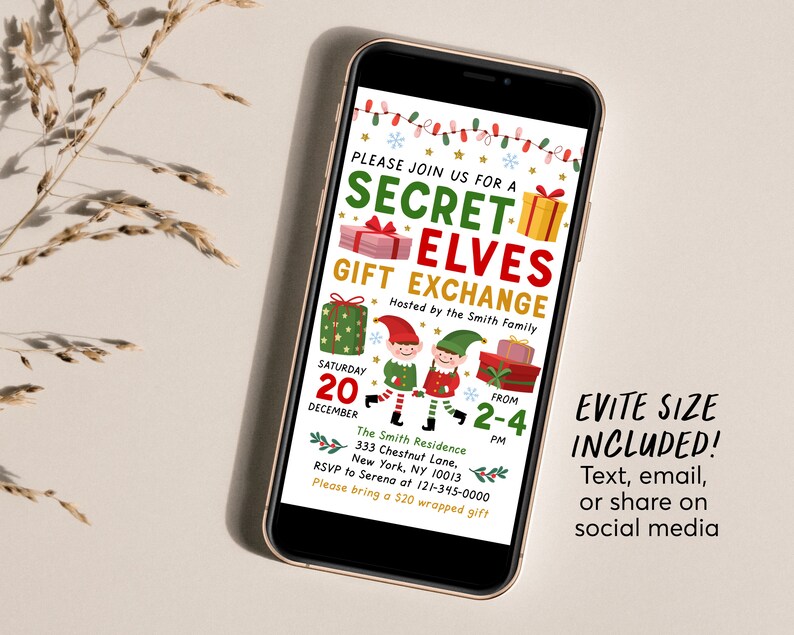 Secret Elves Gift Exchange Invitation Editable Template - Etsy