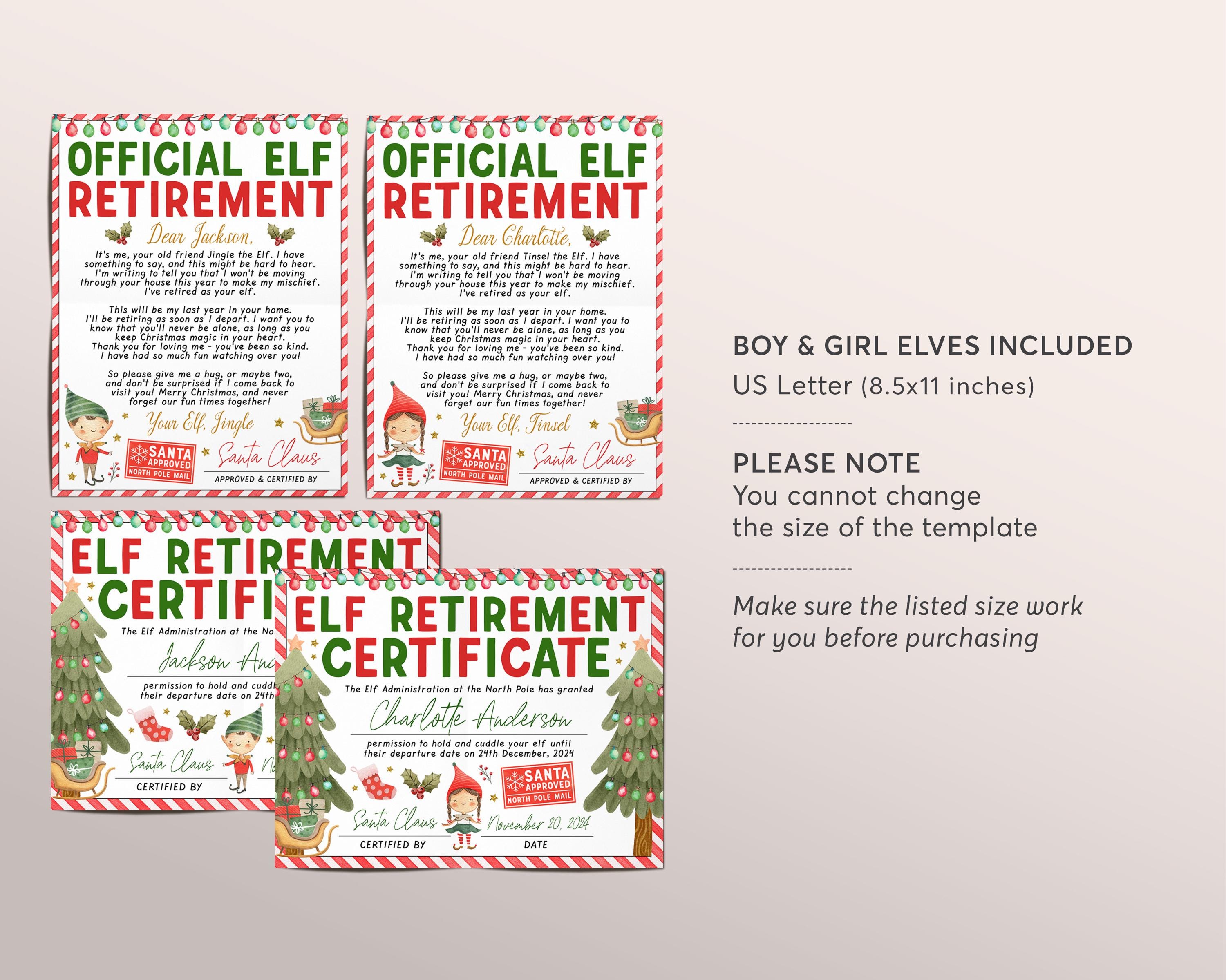Elf Retirement Letter Bundle Editable Template, BOY OR GIRL Official ...