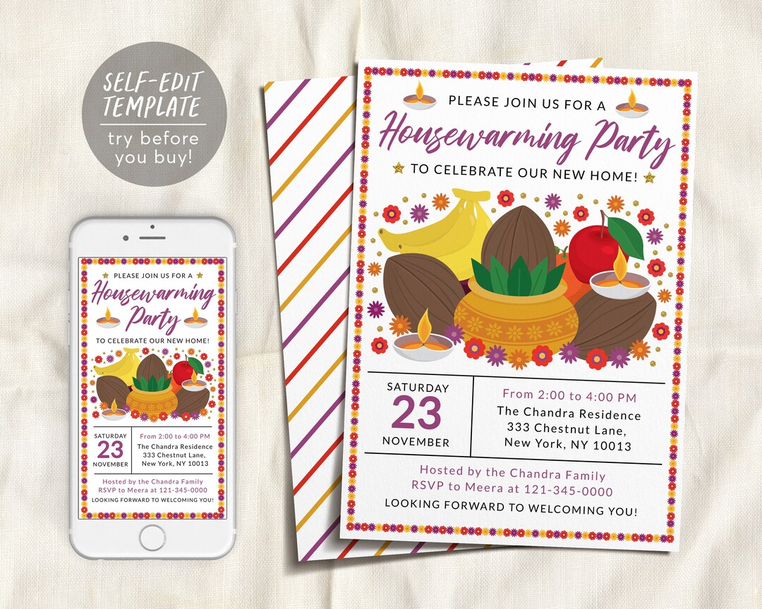 Indian Housewarming Invitation Editable Template, Griha Pravesh ...