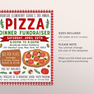 Pizza Dinner Fundraiser Flyer Editable Template, Pizza Italian Dinner ...