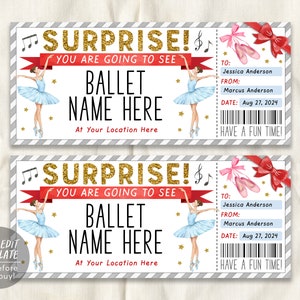 Ballet Gift Ticket Editable Template, Surprise Ballet Performance ...