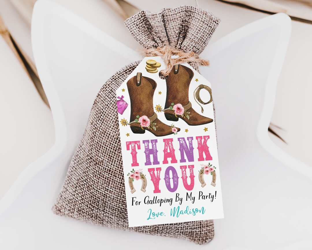 Little Cowgirl Birthday Party Favor Tags Editable Template, Cowboy ...