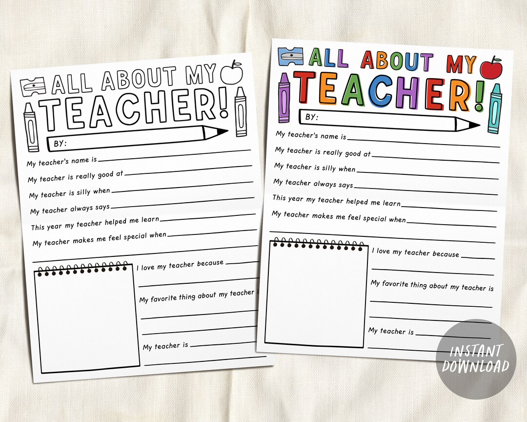 Teacher Appreciation Week Printable, Teacher Coloring Page Survey ...