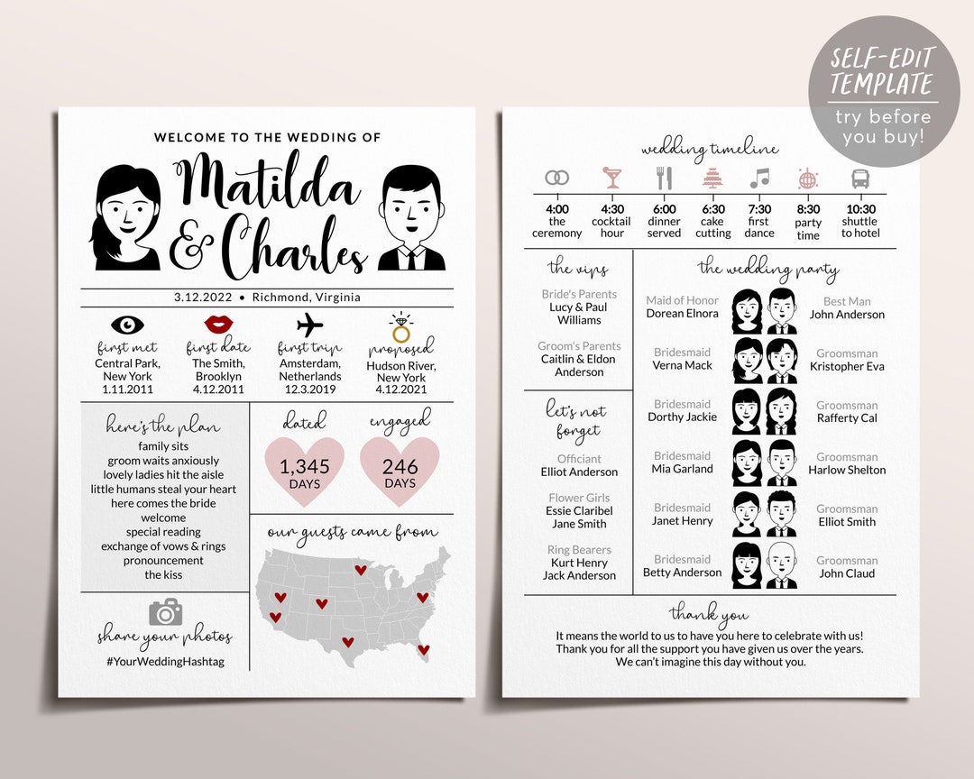 Silhouette Wedding Program Template, Reception Infographic ...