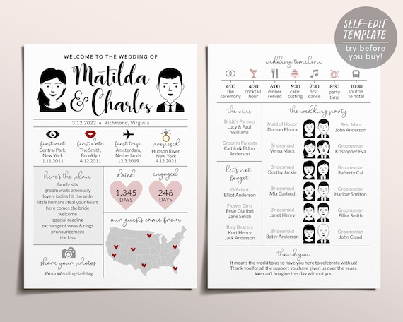 Programme De Mariage Infographique Etsy