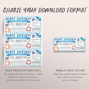 Pool Membership Gift Certificate Ticket Editable Template, Birthday ...