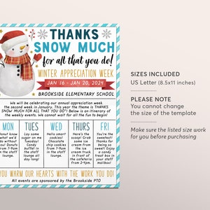 Winter Theme Teacher Staff Appreciation Week Itinerary Flyer Editable ...