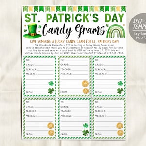 St. Patrick's Day Candy Gram Flyer Editable Template, Saint Patrick's ...