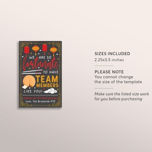 Fortune Cookie Thank You Gift Tags Editable Template, Teacher Staff ...