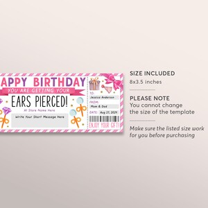 Ear Piercing Gift Voucher Editable Template, Birthday Surprise Gift ...