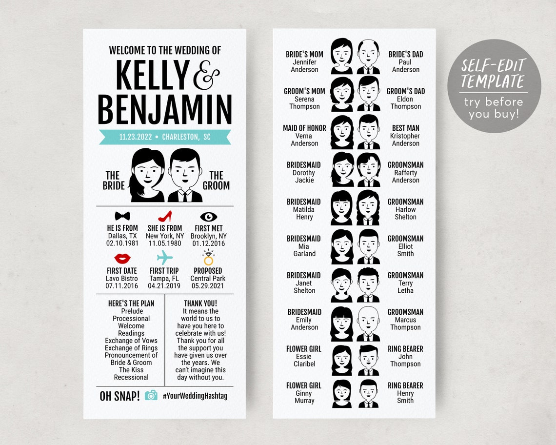 Silhouette Wedding Program Template Reception Infographic - Etsy