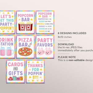 Pizza Popcorn and Pajamas Party Signs BUNDLE for Birthday, Popcorn Bar ...