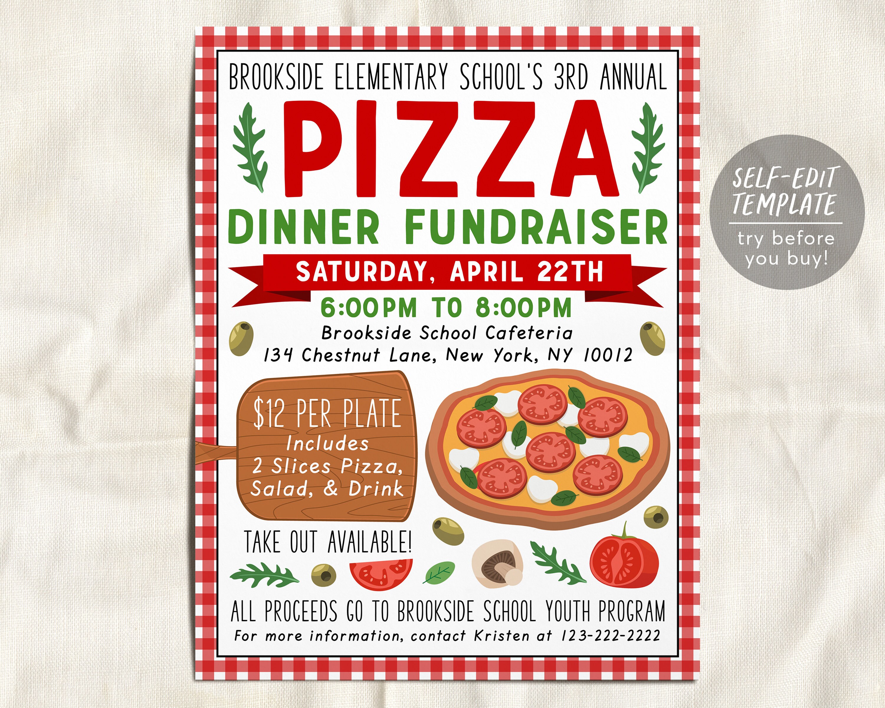 Pizza Dinner Fundraiser Flyer Editable Template, Pizza Italian Dinner ...