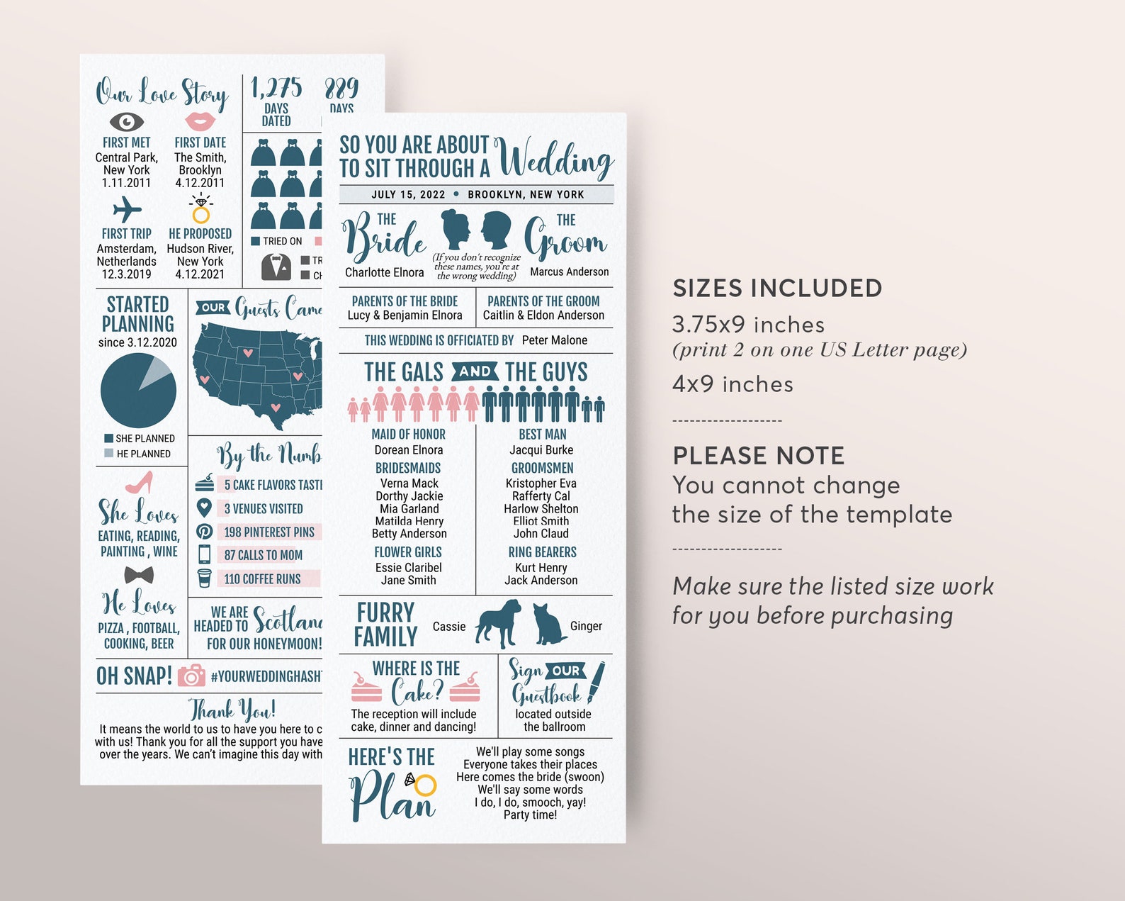Infographic Wedding Program Editable Template Long Reception - Etsy