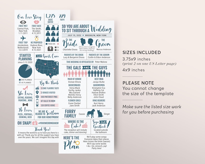 Infographic Wedding Program Editable Template Long Reception - Etsy