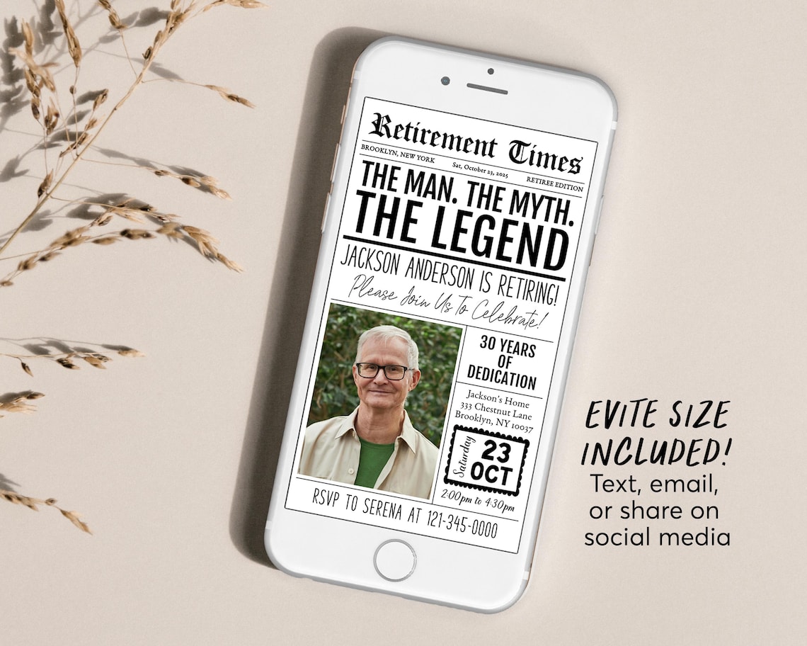 The Man the Myth the Legend Retirement Invitation Editable Template ...