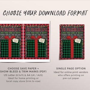 Teacher Christmas Gift Card Holder Editable Template, Xmas Holiday ...