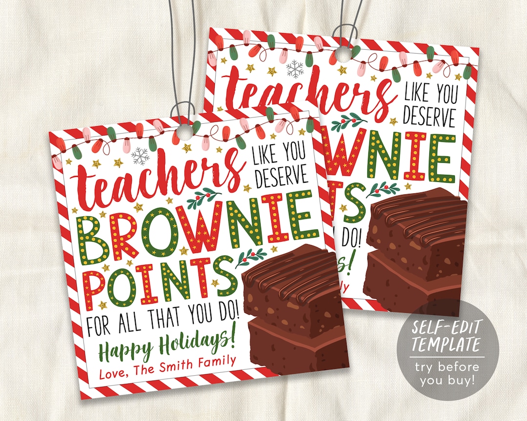 Chocolate Brownie Christmas Gift Tag Editable Template, Teachers ...