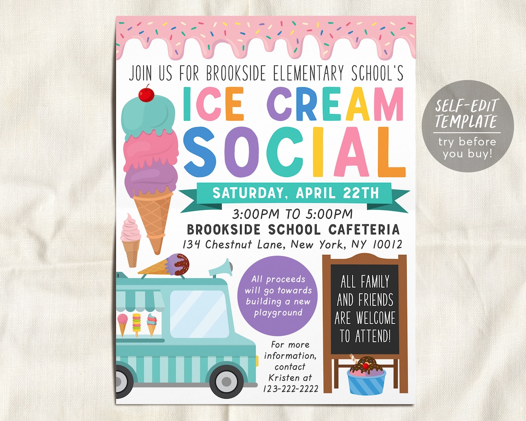 Ice Cream Social Flyer Editable Template, Teacher Appreciation Week ...