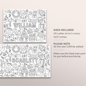 Christmas Placemat Coloring Sheet Dinner Placemat for Kids Editable ...
