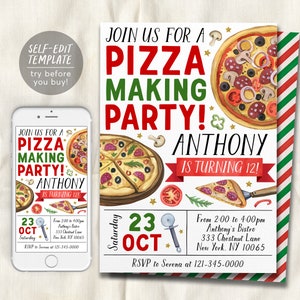 Pizza Making Party Birthday Invitation Editable Template, Kids Pizza ...