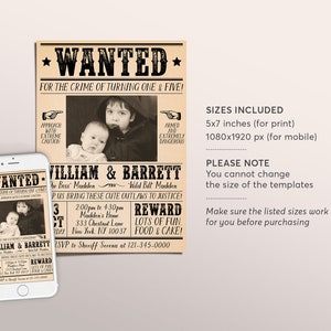 Wanted Poster Joint Siblings Invitation With Photo Editable Template ...