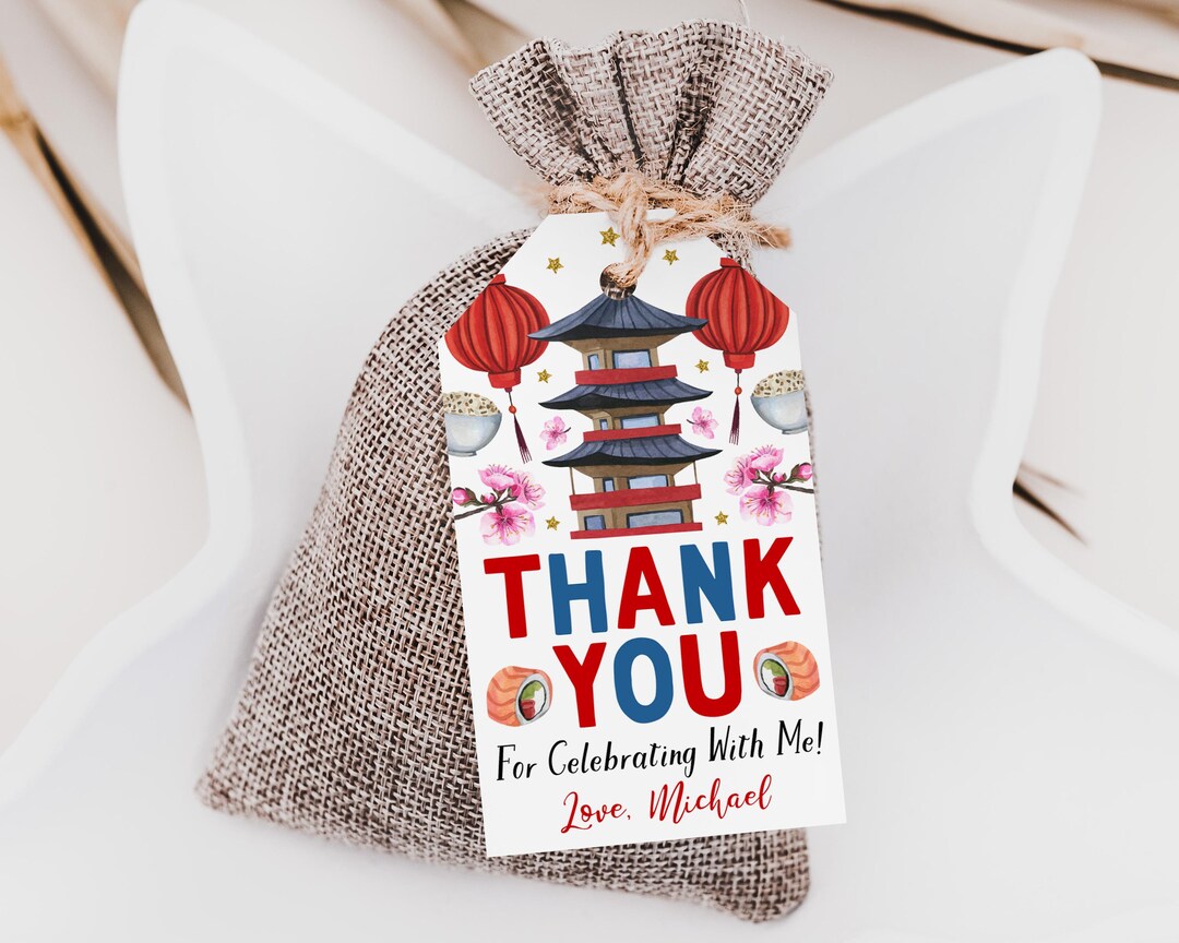 Hibachi Birthday Dinner Party Favor Tags Editable Template, Japanese ...