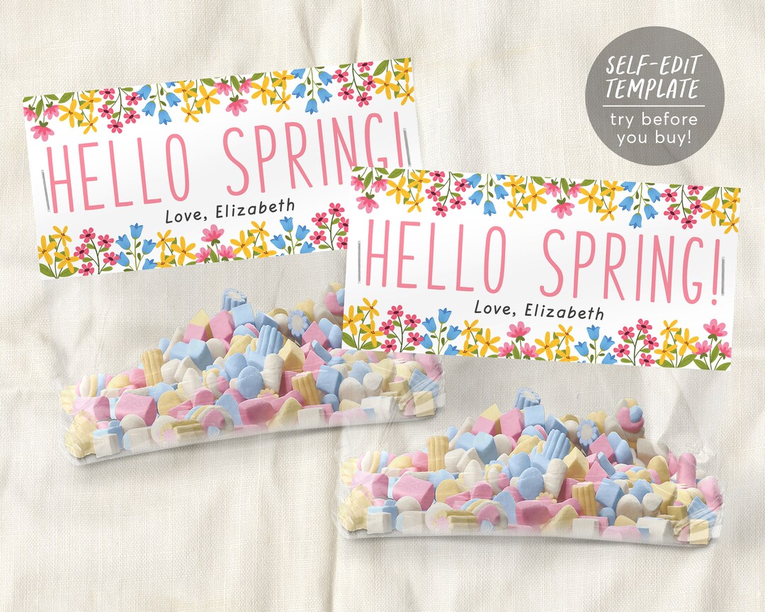 Hello Spring Treat Bag Toppers Editable Template, Springtime Happy ...