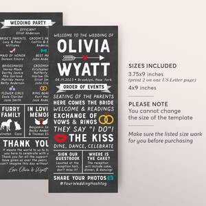 Typography Chalkboard Wedding Program Template, Editable Reception Program, Unique Rustic Fun ...
