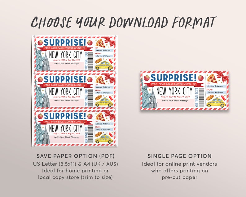 New York City Trip Ticket Editable Template, Surprise Travel Vacation ...