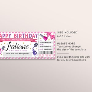 Pedicure Ticket Editable Template, Birthday Surprise Mani Pedi Gift ...