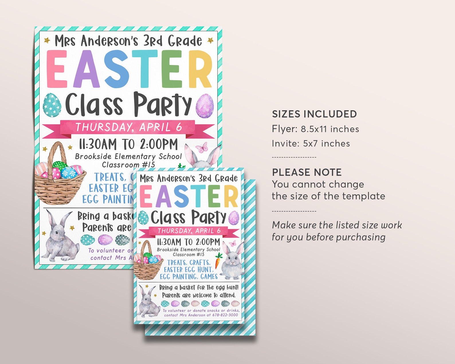 Easter Class Party Invitation Editable Template, Spring Celebration ...