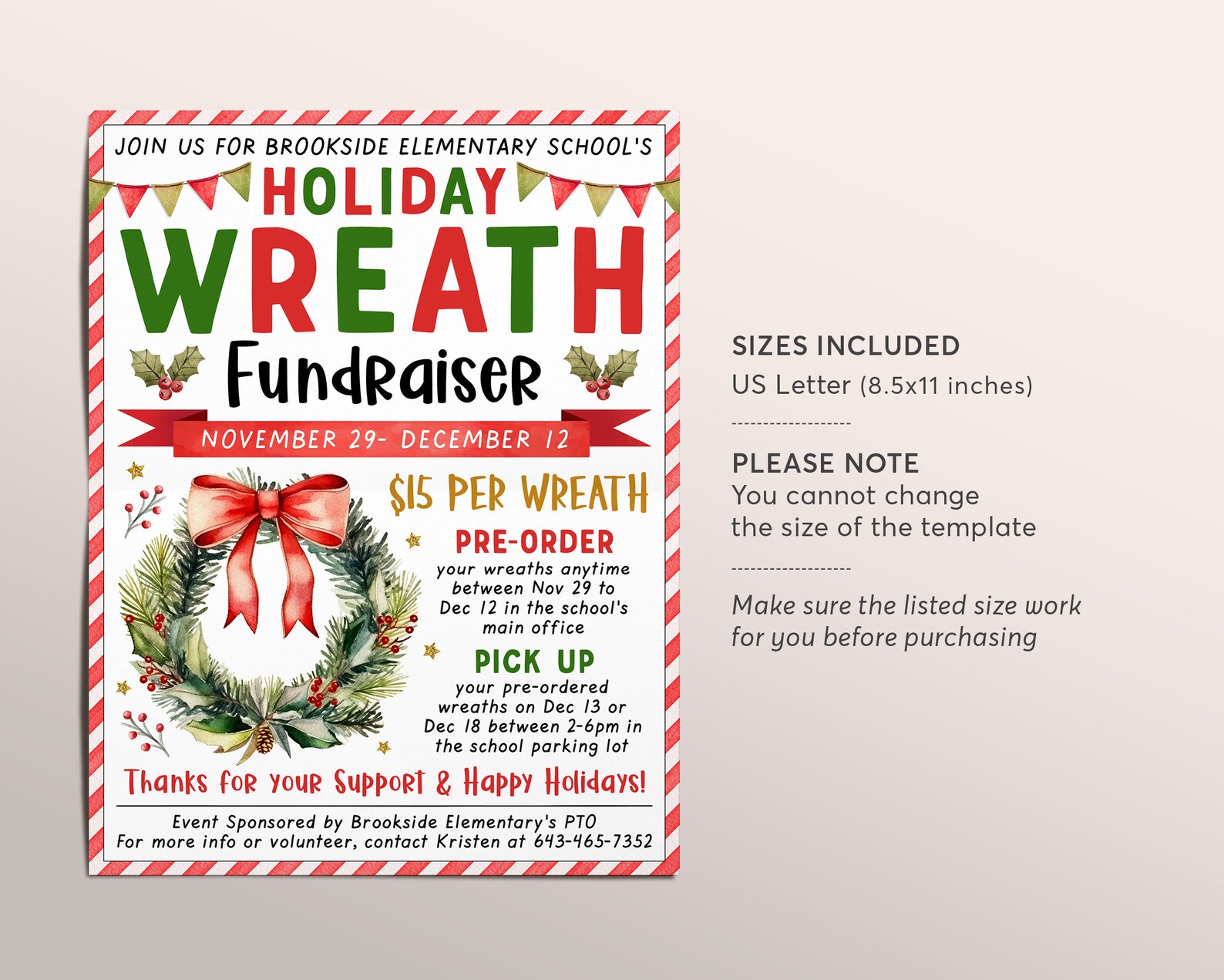 Christmas Wreath Fundraiser Flyer Editable Template, Holiday Wreath ...