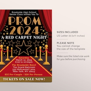 Red Carpet Prom Night Dance Flyer Editable Template, Junior Senior Prom ...