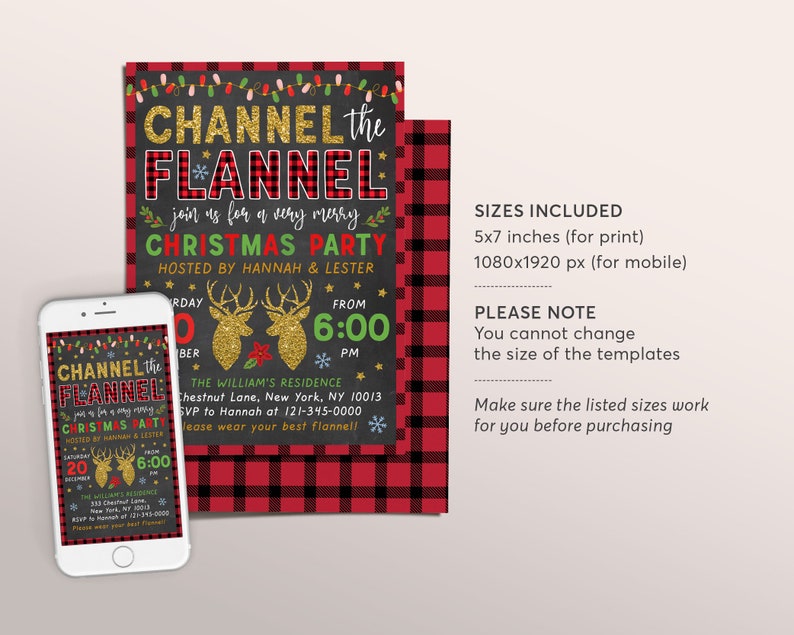 Channel the Flannel Christmas Party Invitation Editable Template ...