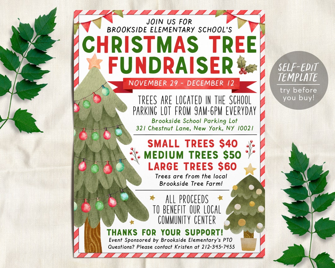 Christmas Tree Fundraiser Flyer Editable Template, Holiday Xmas Plant ...