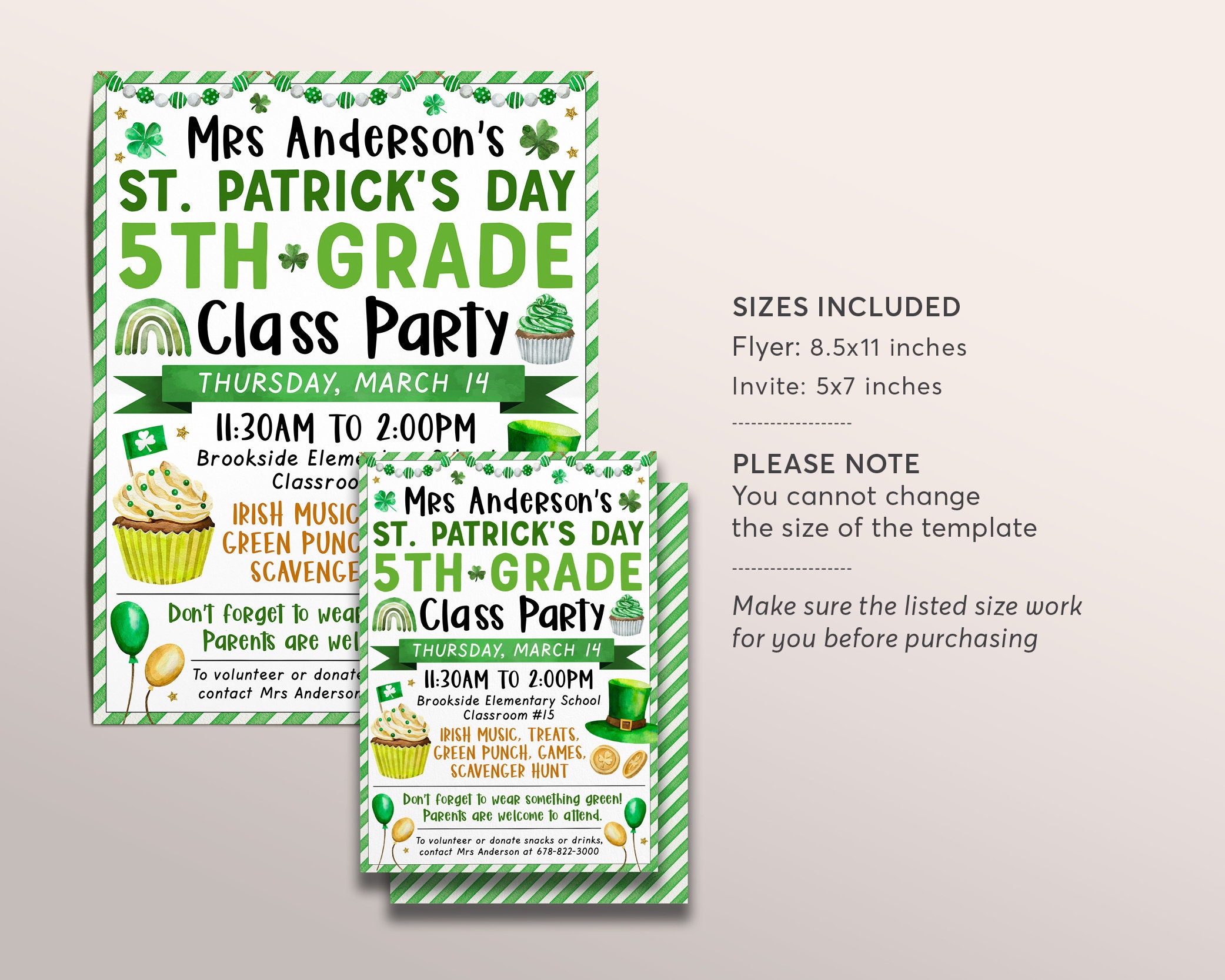 St Patrick's Class Party Invitation Editable Template, Saint Pattys ...