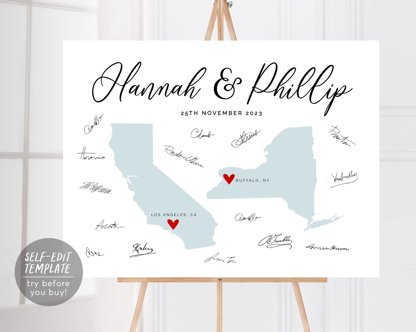 Editable Wedding Guest Book USA States Map Alternative - Etsy