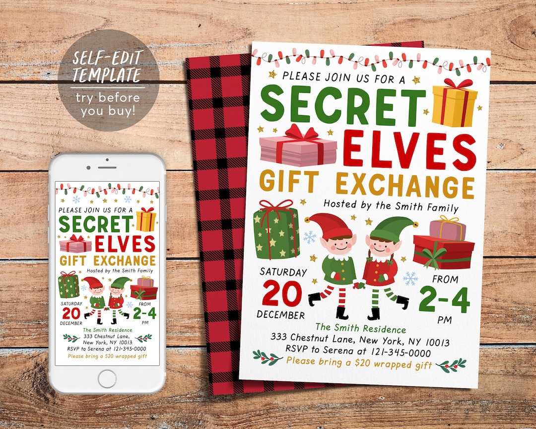 Secret Elves Gift Exchange Invitation Editable Template, Secret Elf ...