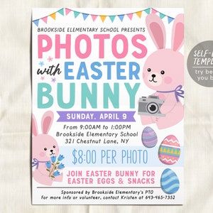 Photos With the Easter Bunny Flyer Editable Template, Spring Easter ...